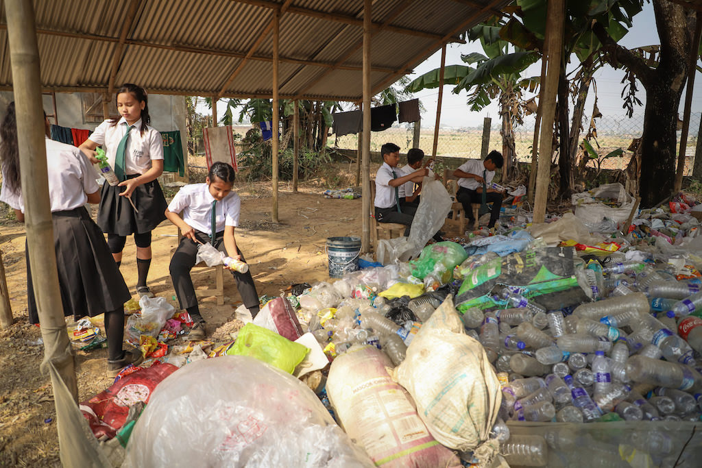 20-40 packets of plastic are compressed into a single water bottle to ...